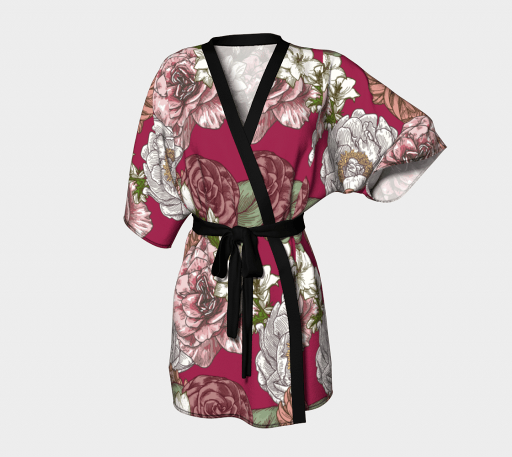 Pink Floral Short Wrap Robe - SamPosnick.com